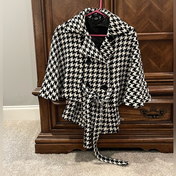 Cejon | Jackets & Coats | Cejon Black And White Houndstooth Cape Jacket ...